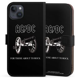 DeinDesign iPhone 14 Plus Handy Klapph&uuml;lle Handyh&uuml;lle aus Kunst Leder schwarz Flip Case Music Acdc Merchandise Sideflip mit langer Lasche