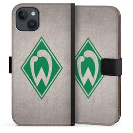DeinDesign iPhone 14 Plus Handy Klapph&uuml;lle Handyh&uuml;lle aus Kunst Leder schwarz Flip Case Concrete Official Licensed Product Sv Werder Bremen Sideflip mit langer 