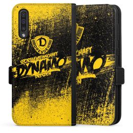 DeinDesign Galaxy A50 Handy Klapph&uuml;lle Handyh&uuml;lle aus Kunst Leder schwarz Flip Case Logo Official Licensed Product Sg Dynamo Dresden Sideflip mit Lasche