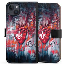 DeinDesign iPhone 14 Plus Handy Klapph&uuml;lle Handyh&uuml;lle aus Kunst Leder schwarz Flip Case 1. Fck 1. Fc Kaiserslautern Heart Sideflip mit langer Lasche