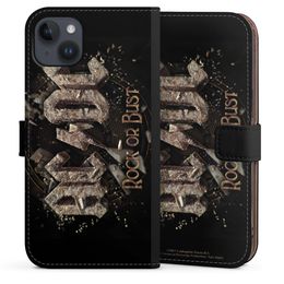 DeinDesign iPhone 14 Plus Handy Klapph&uuml;lle Handyh&uuml;lle aus Kunst Leder schwarz Flip Case Rock Or Bust Official Licensed Product Acdc Sideflip mit langer Lasche