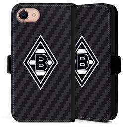 DeinDesign iPhone 16e Handy Klapph&uuml;lle Handyh&uuml;lle aus Kunst Leder schwarz Flip Case Borussia M&ouml;nchengladbach Carbon Gladbach Sideflip mit Lasche