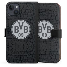 DeinDesign iPhone 14 Plus Handy Klapph&uuml;lle Handyh&uuml;lle aus Kunst Leder schwarz Flip Case Jersey Borussia Dortmund Bvb Sideflip mit langer Lasche