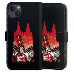 DeinDesign iPhone 14 Plus Handy Klapph&uuml;lle Handyh&uuml;lle aus Kunst Leder schwarz Flip Case 1. Fc K&ouml;ln Cologne Cathedral Official Licensed Product Sideflip mit 