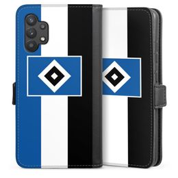 DeinDesign Galaxy A32 4G Handy Klapph&uuml;lle Handyh&uuml;lle aus Kunst Leder schwarz Flip Case Stripes Hamburger Sv Hsv Sideflip mit Lasche