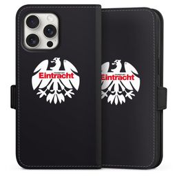 DeinDesign iPhone 15 Pro Max Handy Klapph&uuml;lle Handyh&uuml;lle aus Kunst Leder schwarz Flip Case Eagle Retro Logo Sideflip mit Lasche