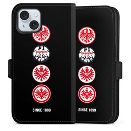 DeinDesign iPhone 15 Handy Klapph&uuml;lle Handyh&uuml;lle aus Kunst Leder schwarz Flip Case Eintracht Frankfurt Soccer Sge Sideflip mit Lasche