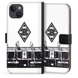 DeinDesign iPhone 14 Plus Handy Klapph&uuml;lle Handyh&uuml;lle aus Kunst Leder schwarz Flip Case Stadium Die Fohlen Borussia M&ouml;nchengladbach Sideflip mit langer Lasche