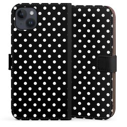 DeinDesign iPhone 14 Plus Handy Klapph&uuml;lle Handyh&uuml;lle aus Kunst Leder schwarz Flip Case Retro Points Polka Dots Sideflip mit langer Lasche