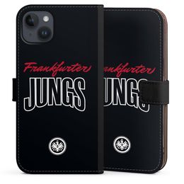 DeinDesign iPhone 14 Plus Handy Klapph&uuml;lle Handyh&uuml;lle aus Kunst Leder schwarz Flip Case Eintracht Frankfurt Sge Official Licensed Product Sideflip mit langer 