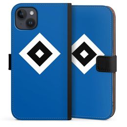 DeinDesign iPhone 14 Plus Handy Klapph&uuml;lle Handyh&uuml;lle aus Kunst Leder schwarz Flip Case Logo Hsv Hamburger Sv Sideflip mit langer Lasche
