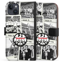 DeinDesign iPhone 14 Plus Handy Klapph&uuml;lle Handyh&uuml;lle aus Kunst Leder schwarz Flip Case Retro Official Licensed Product Eintracht Frankfurt Sideflip mit langer 