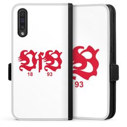 DeinDesign Galaxy A50 Handy Klapph&uuml;lle Handyh&uuml;lle aus Kunst Leder schwarz Flip Case Official Licensed Product Lettering Vfb Stuttgart Sideflip mit Lasche