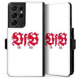 DeinDesign Galaxy S21 Ultra 5G Handy Klapph&uuml;lle Handyh&uuml;lle aus Kunst Leder schwarz Flip Case Official Licensed Product Lettering Vfb Stuttgart Sideflip mit 