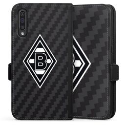 DeinDesign Galaxy A50 Handy Klapph&uuml;lle Handyh&uuml;lle aus Kunst Leder schwarz Flip Case Borussia M&ouml;nchengladbach Carbon Gladbach Sideflip mit Lasche