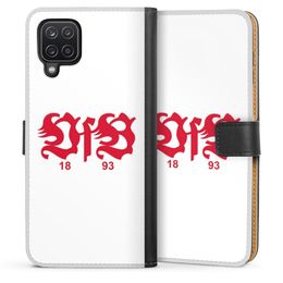 DeinDesign Galaxy A12 Handy Klapph&uuml;lle Handyh&uuml;lle aus Kunst Leder schwarz Flip Case Official Licensed Product Lettering Vfb Stuttgart Sideflip mit langer Lasche