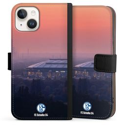 DeinDesign iPhone 14 Handy Klapph&uuml;lle Handyh&uuml;lle aus Kunst Leder schwarz Flip Case Fc Schalke 04 Official Licensed Product Stadium Sideflip mit Lasche