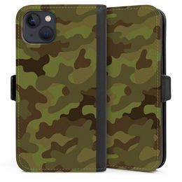 DeinDesign iPhone 13 Handy Klapph&uuml;lle Handyh&uuml;lle aus Kunst Leder schwarz Flip Case Camouflage Tarnmuster Army Sideflip mit Lasche