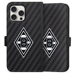 DeinDesign iPhone 15 Pro Max Handy Klapph&uuml;lle Handyh&uuml;lle aus Kunst Leder schwarz Flip Case Borussia M&ouml;nchengladbach Carbon Gladbach Sideflip mit Lasche