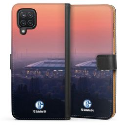DeinDesign Galaxy A12 Handy Klapph&uuml;lle Handyh&uuml;lle aus Kunst Leder schwarz Flip Case Official Licensed Product Stadium Fc Schalke 04 Sideflip mit langer Lasche