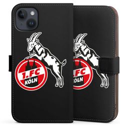 DeinDesign iPhone 14 Plus Handy Klapph&uuml;lle Handyh&uuml;lle aus Kunst Leder schwarz Flip Case Transparent Logo 1. Fc K&ouml;ln Sideflip mit langer Lasche