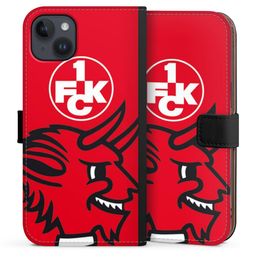 DeinDesign iPhone 14 Plus Handy Klapph&uuml;lle Handyh&uuml;lle aus Kunst Leder schwarz Flip Case Devil 1. Fc Kaiserslautern 1. Fck Sideflip mit langer Lasche