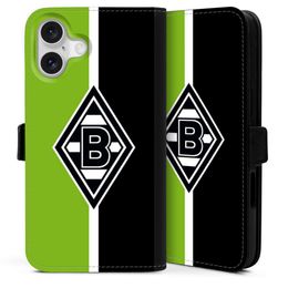 DeinDesign iPhone 16 Plus Handy Klapph&uuml;lle Handyh&uuml;lle aus Kunst Leder schwarz Flip Case Borussia M&ouml;nchengladbach Gladbach Bundesliga Sideflip mit Lasche