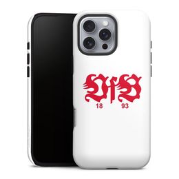 DeinDesign iPhone 16 Pro Max Handy Panzer Handyh&uuml;lle robuste Outdoor H&uuml;lle Schutzh&uuml;lle gl&auml;nzend Official Licensed Product Lettering Vfb Stuttgart Tough Case