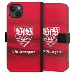 DeinDesign iPhone 14 Plus Handy Klapph&uuml;lle Handyh&uuml;lle aus Kunst Leder schwarz Flip Case Stadium Official Licensed Product Vfb Stuttgart Sideflip mit langer 