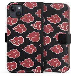 DeinDesign iPhone 14 Plus Handy Klapph&uuml;lle Handyh&uuml;lle aus Kunst Leder schwarz Flip Case Naruto Shippuden Pattern Akatsuki Sideflip mit langer Lasche