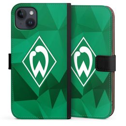 DeinDesign iPhone 14 Plus Handy Klapph&uuml;lle Handyh&uuml;lle aus Kunst Leder schwarz Flip Case Camouflage Sv Werder Bremen Official Licensed Product Sideflip mit langer