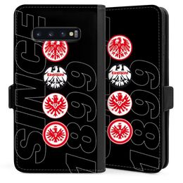 DeinDesign Galaxy S10 Plus Handy Klapph&uuml;lle Handyh&uuml;lle aus Kunst Leder schwarz Flip Case Eagle Logo Eintracht Frankfurt Sideflip mit Lasche