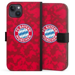 DeinDesign iPhone 14 Plus Handy Klapph&uuml;lle Handyh&uuml;lle aus Kunst Leder schwarz Flip Case Camouflage Fcb Fc Bayern M&uuml;nchen Sideflip mit langer Lasche