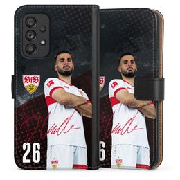 DeinDesign Galaxy A53 5G Handy Klapph&uuml;lle Handyh&uuml;lle aus Kunst Leder schwarz Flip Case Vfb Stuttgart Deniz Undav Official Licensed Product Sideflip mit langer 