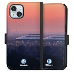 DeinDesign iPhone 15 Handy Klapph&uuml;lle Handyh&uuml;lle aus Kunst Leder schwarz Flip Case Fc Schalke 04 Official Licensed Product Stadium Sideflip mit Lasche