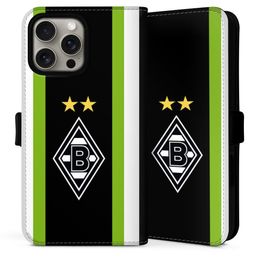 DeinDesign iPhone 16 Pro Handy Klapph&uuml;lle Handyh&uuml;lle aus Kunst Leder schwarz Flip Case Logo Gladbach Borussia M&ouml;nchengladbach Sideflip mit Lasche