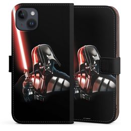 DeinDesign iPhone 14 Plus Handy Klapph&uuml;lle Handyh&uuml;lle aus Kunst Leder schwarz Flip Case Merchandise Darth Vader Star Wars Sideflip mit langer Lasche
