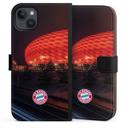 DeinDesign iPhone 14 Plus Handy Klapph&uuml;lle Handyh&uuml;lle aus Kunst Leder schwarz Flip Case Fc Bayern M&uuml;nchen Stadium Fcb Sideflip mit langer Lasche