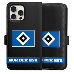 DeinDesign iPhone 15 Pro Max Handy Klapph&uuml;lle Handyh&uuml;lle aus Kunst Leder schwarz Flip Case Hamburger Sv Statement Hsv Sideflip mit Lasche