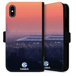 DeinDesign iPhone X Handy Klapph&uuml;lle Handyh&uuml;lle aus Kunst Leder schwarz Flip Case Fc Schalke 04 Official Licensed Product Stadium Sideflip mit langer Lasche