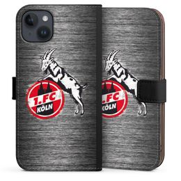 DeinDesign iPhone 14 Plus Handy Klapph&uuml;lle Handyh&uuml;lle aus Kunst Leder schwarz Flip Case Official Licensed Product Metallic Look 1. Fc K&ouml;ln Sideflip mit langer 