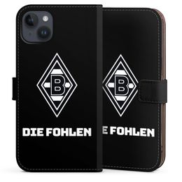 DeinDesign iPhone 14 Plus Handy Klapph&uuml;lle Handyh&uuml;lle aus Kunst Leder schwarz Flip Case Die Fohlen Gladbach Borussia M&ouml;nchengladbach Sideflip mit langer Lasche