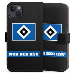 DeinDesign iPhone 14 Plus Handy Klapph&uuml;lle Handyh&uuml;lle aus Kunst Leder schwarz Flip Case Hamburger Sv Statement Hsv Sideflip mit langer Lasche