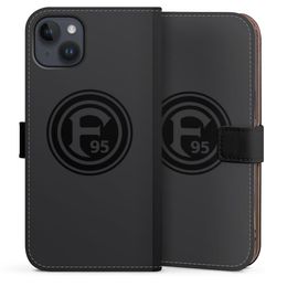 DeinDesign iPhone 14 Plus Handy Klapph&uuml;lle Handyh&uuml;lle aus Kunst Leder schwarz Flip Case F95 Fortuna D&uuml;sseldorf Logo Sideflip mit langer Lasche