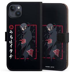 DeinDesign iPhone 14 Plus Handy Klapph&uuml;lle Handyh&uuml;lle aus Kunst Leder schwarz Flip Case Official Licensed Product Naruto Shippuden Itachi Uchiha Sideflip mit 