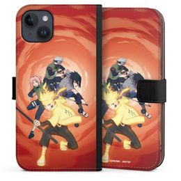 DeinDesign iPhone 14 Plus Handy Klapph&uuml;lle Handyh&uuml;lle aus Kunst Leder schwarz Flip Case Naruto Shippuden Sasuke Sakura Sideflip mit langer Lasche