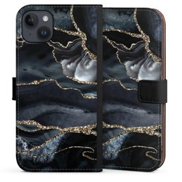DeinDesign iPhone 14 Plus Handy Klapph&uuml;lle Handyh&uuml;lle aus Kunst Leder schwarz Flip Case Marble Trends Glitzer Sideflip mit langer Lasche