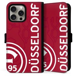 DeinDesign iPhone 16 Pro Handy Klapph&uuml;lle Handyh&uuml;lle aus Kunst Leder schwarz Flip Case Lettering F95 Fortuna D&uuml;sseldorf Sideflip mit Lasche