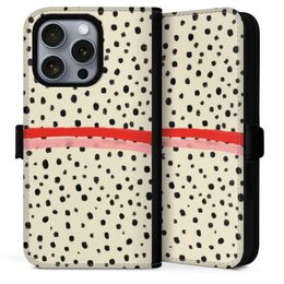 DeinDesign iPhone 16 Pro Max Handy Klapph&uuml;lle Handyh&uuml;lle aus Kunst Leder schwarz Flip Case Stripes Points Kunst Sideflip mit Lasche