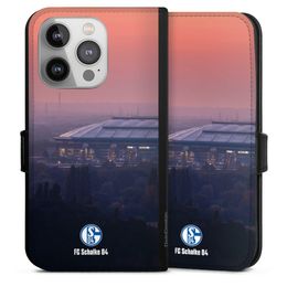 DeinDesign iPhone 14 Pro Handy Klapph&uuml;lle Handyh&uuml;lle aus Kunst Leder schwarz Flip Case Fc Schalke 04 Official Licensed Product Stadium Sideflip mit langer Lasche